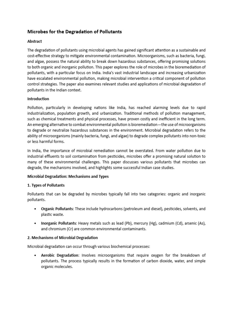 Microbes for the Degradation of Pollutants | PDF | Biodegradation ...