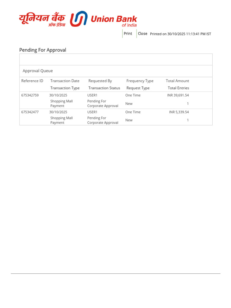 Finacle E-Banking - Pending For Approval | PDF