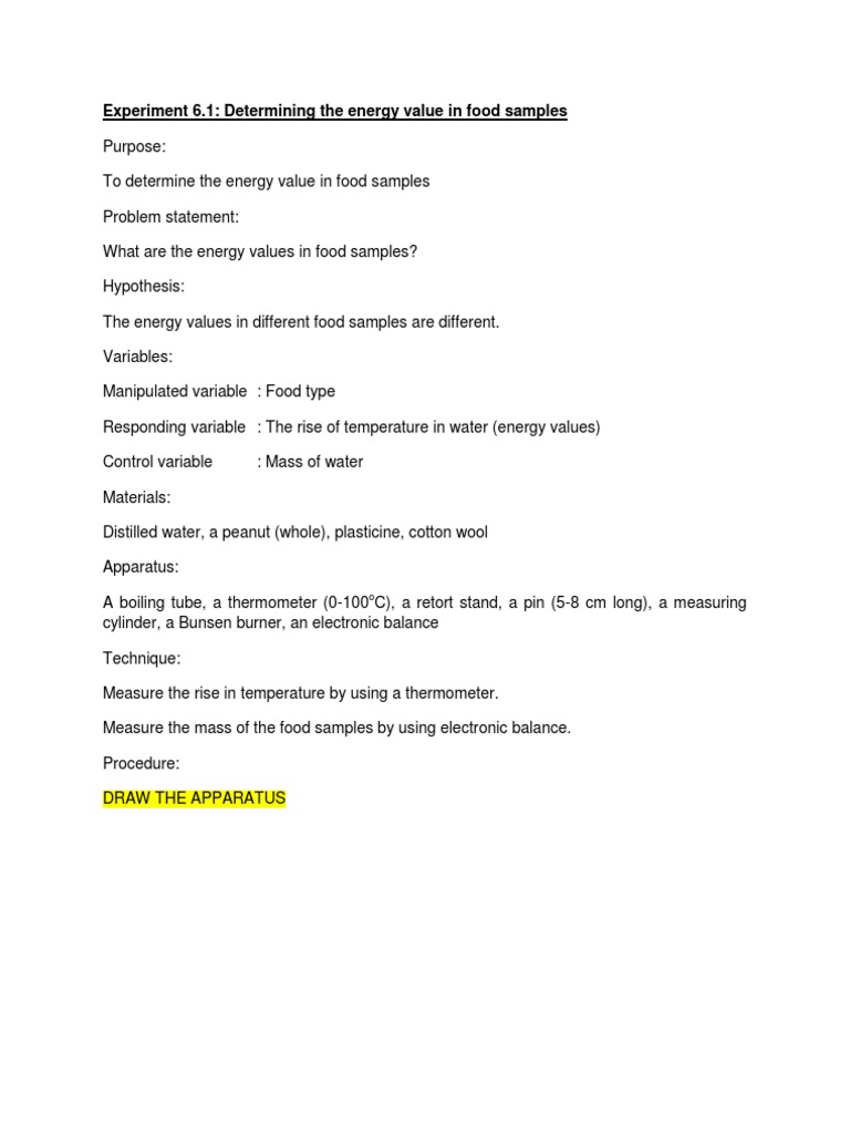 Food Energy Value Experiment | PDF | Temperature | Heat