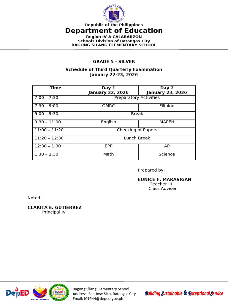 Schedule of Exam SY 2025-2026 | PDF | Intelligence | Philippines