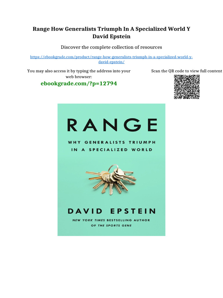 Range How Generalists Triumph in A Specialized World y David Epstein ...