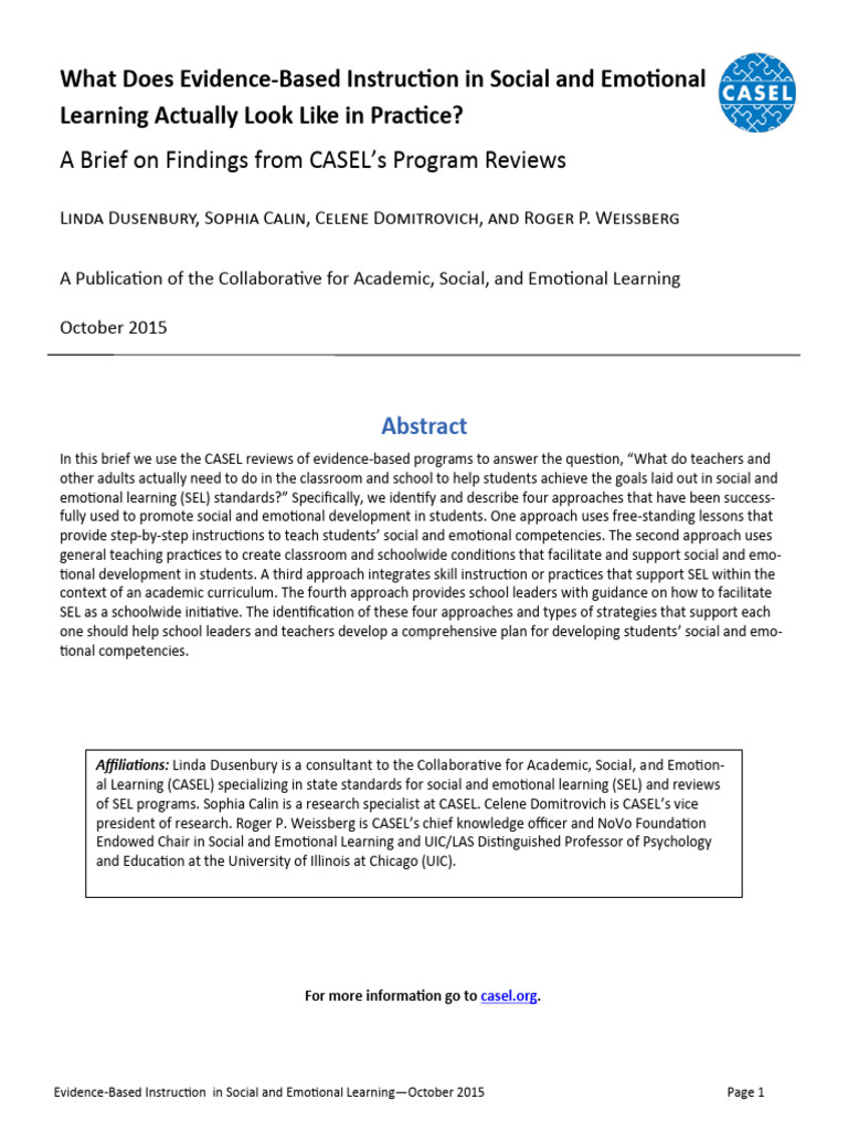 What Does Evidence Based Instruction in Social and Emotional Learning ...
