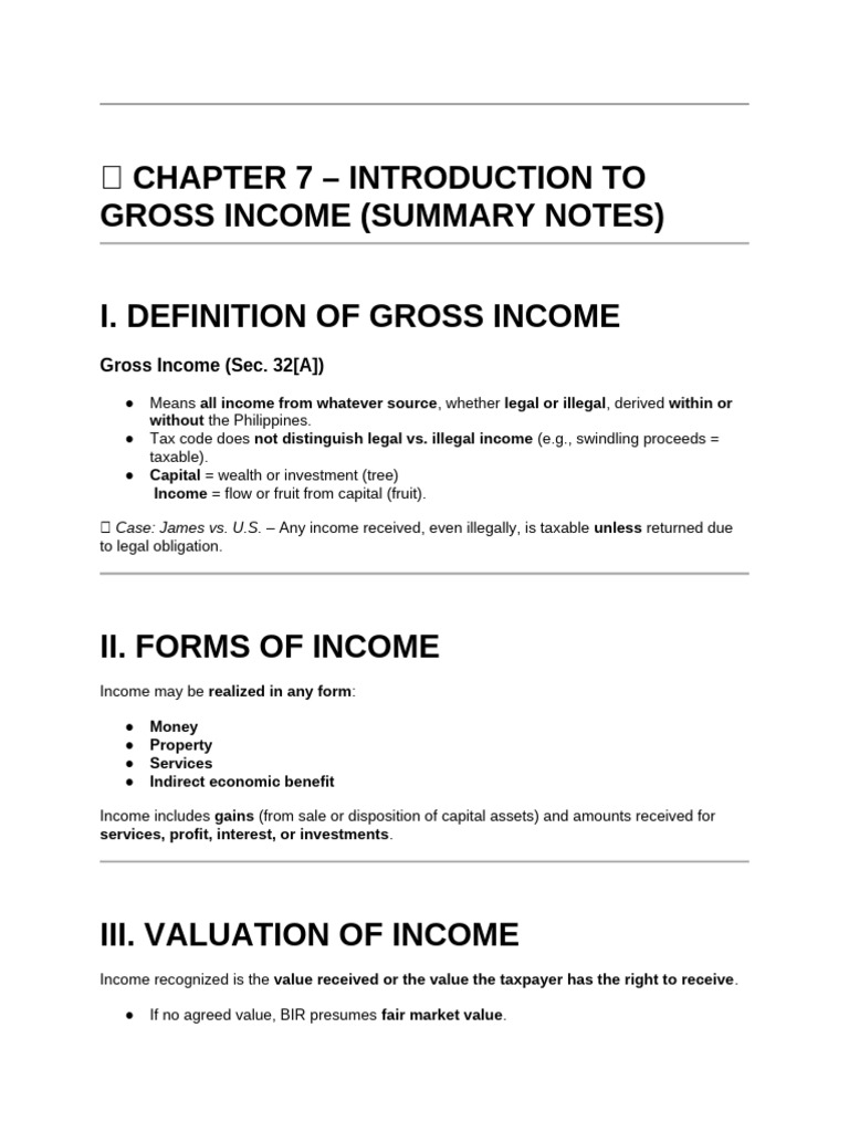 ? Chapter 7 - Introduction To Gross Income (Summary Notes) | PDF ...