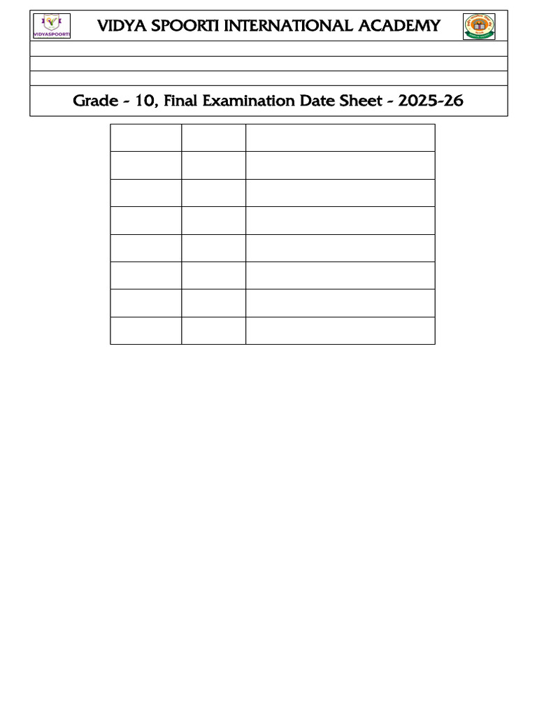Grade 10 Annual Exam Time Table | PDF