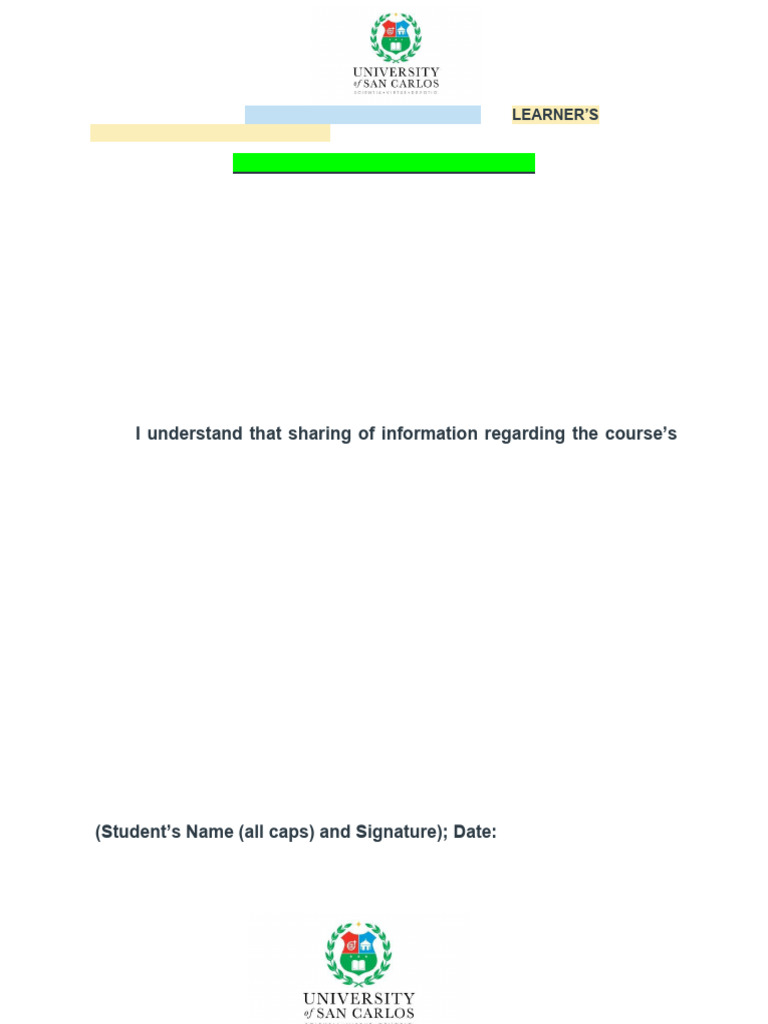 Academic Integrity Pledge and Learner’s Commitment and Obligation ...