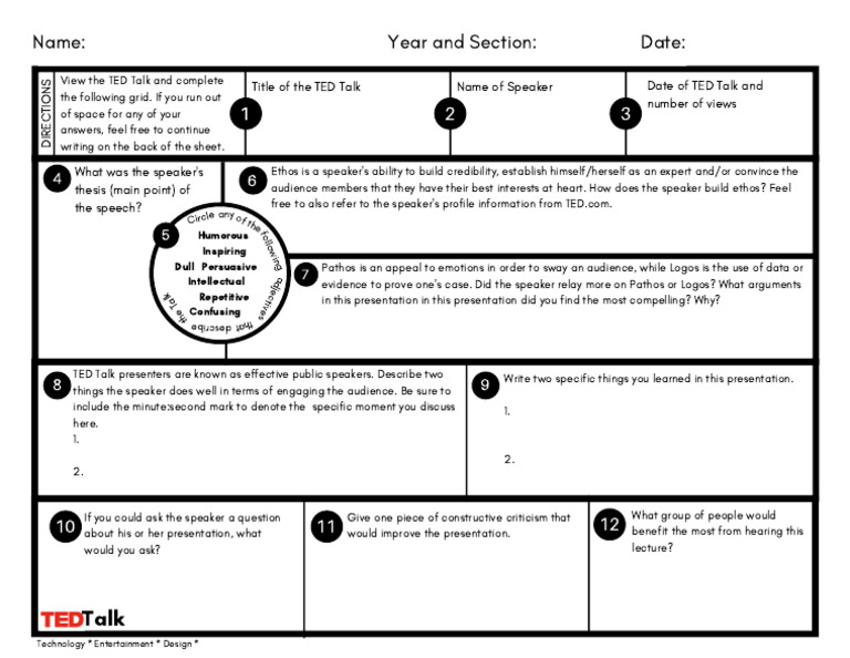 TedTalk Worksheet can be used in classroom | PDF | Philology | Language ...