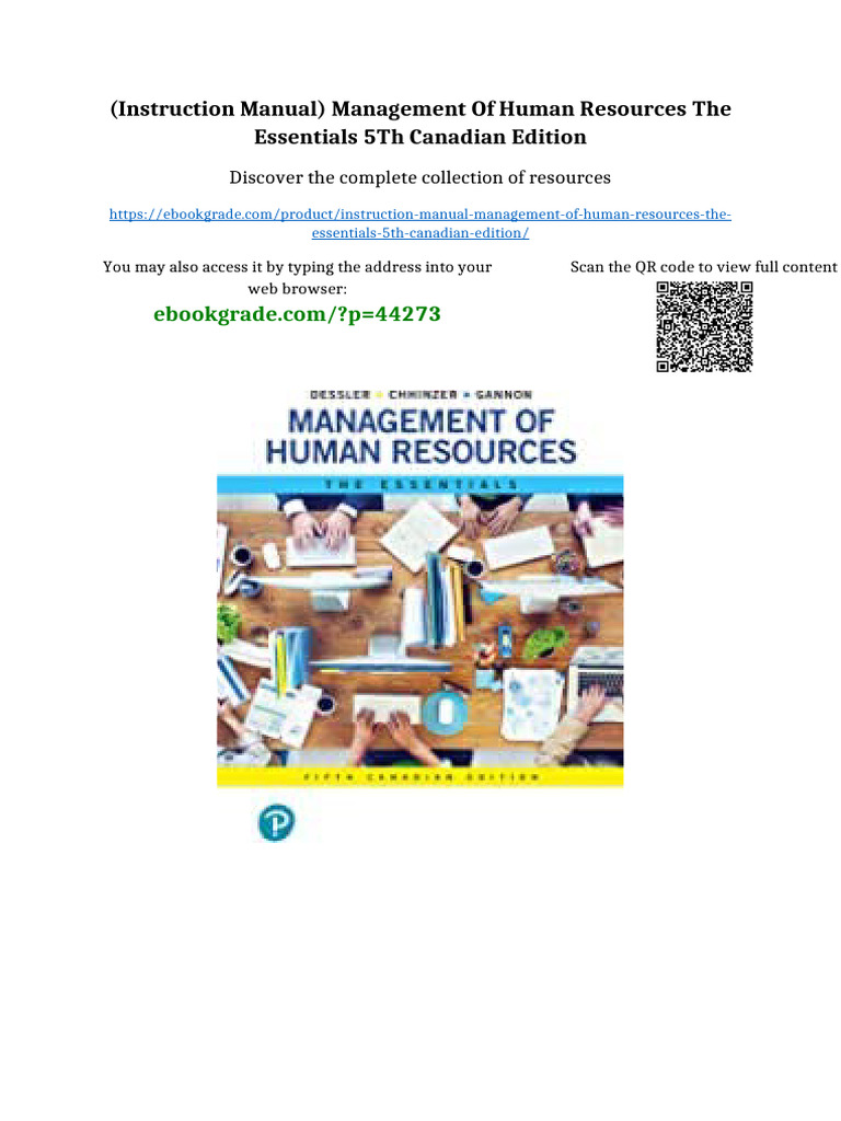 (Instruction Manual) Management of Human Resources The Essentials 5th ...