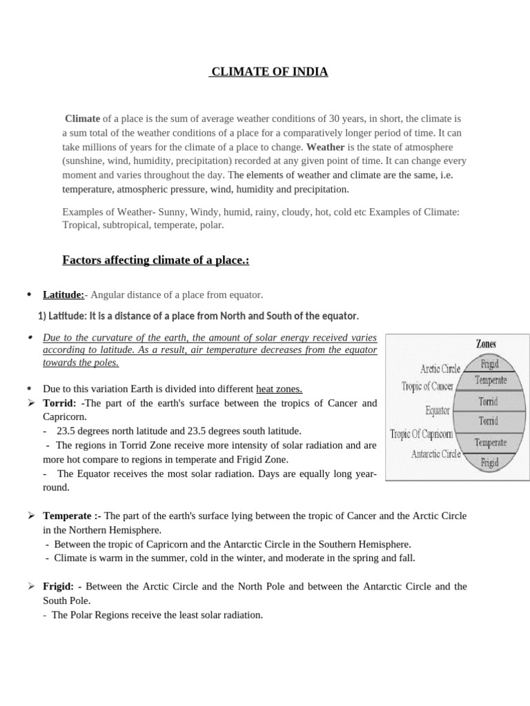 Climate - Handout Complete Chapter-1 | PDF | Atmosphere Of Earth | Monsoon
