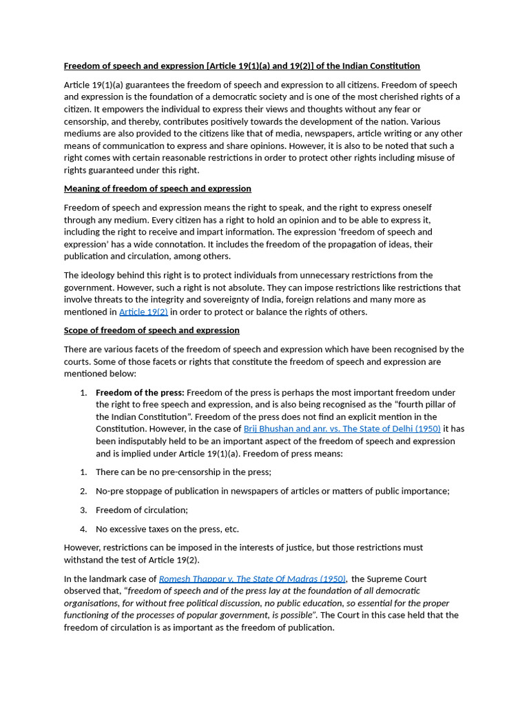 Freedom of Speech and Expression | PDF | Freedom Of Speech | News Media