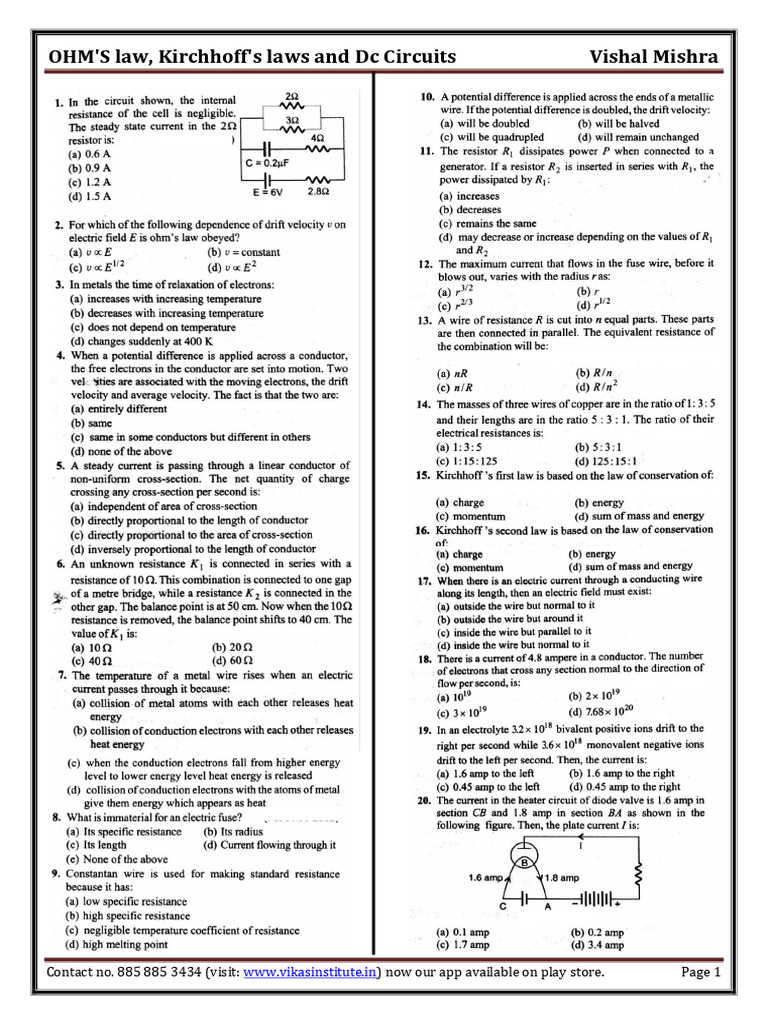 OHM-S Law, Kirchhoff-S Laws and DC Circuits | PDF | Electrical ...