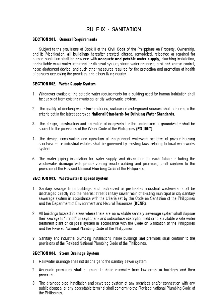 Rule IX Sanitation, National Building Code, Philippines | PDF ...
