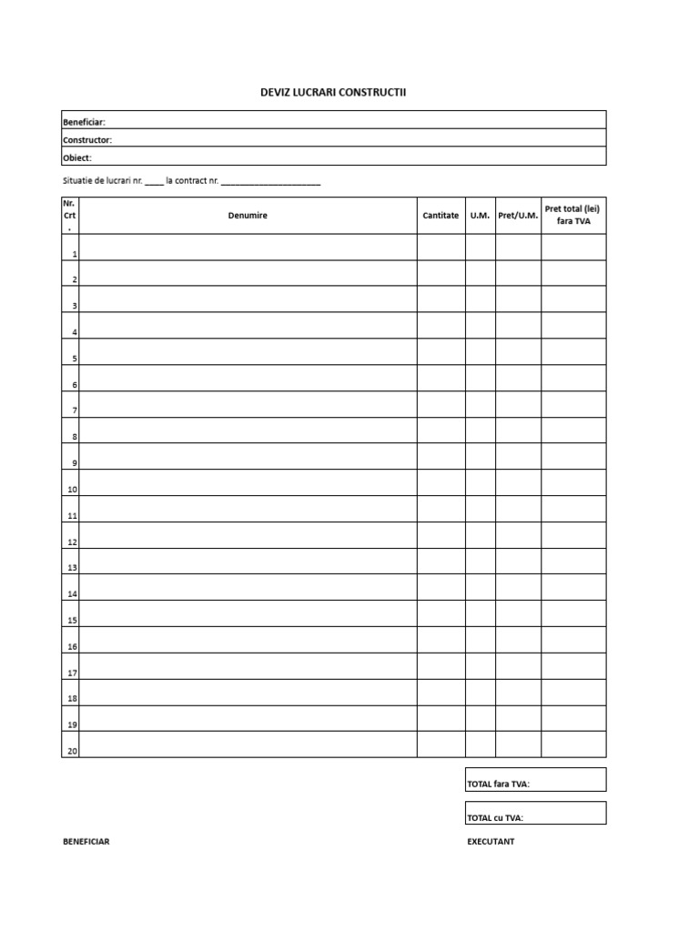 Deviz Lucrari Constructii Template | PDF