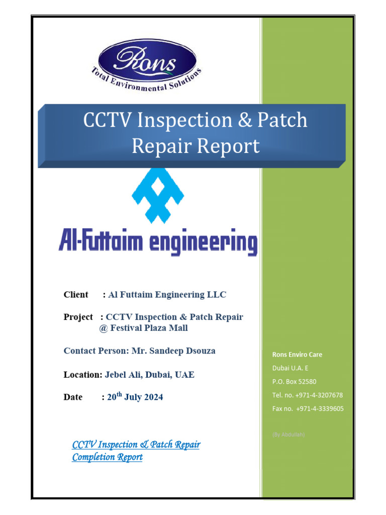 Completion Report CCTV Inspection & Patch Repair Festival Plaza - 20.07 ...