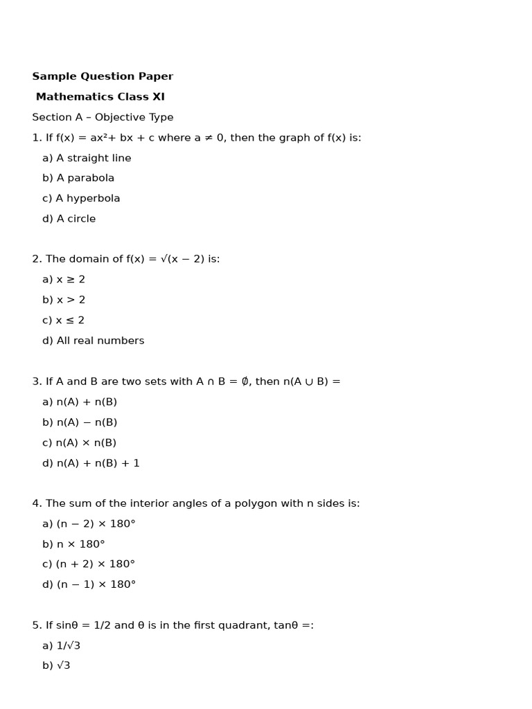 Practice Paper of Class XI Maths | PDF | Function (Mathematics ...