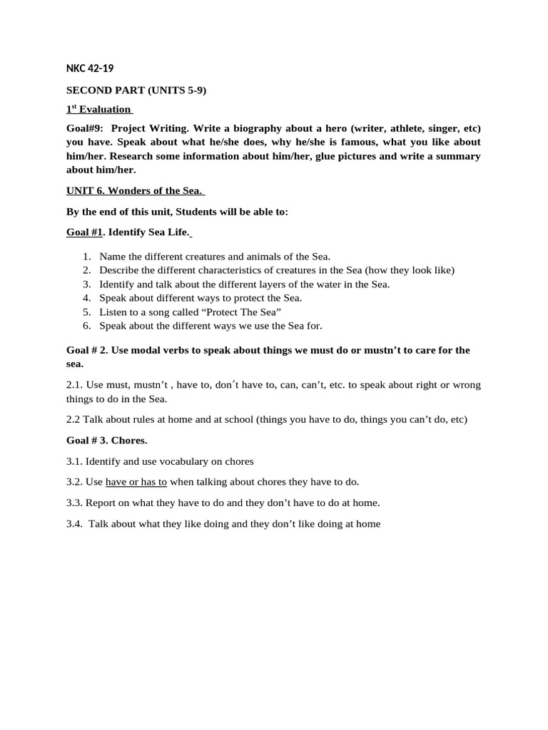 NKC 42-Unit 6-WONDERS OF THE SEA-LESSON PLAN | PDF | Linguistics