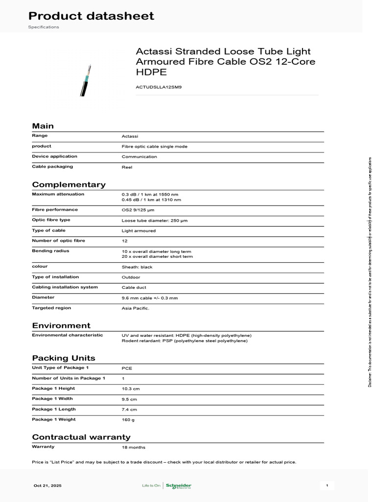 Schneider Electric Actassi-For-Asia ACTUDSLLA12SM9 | PDF | Optical ...
