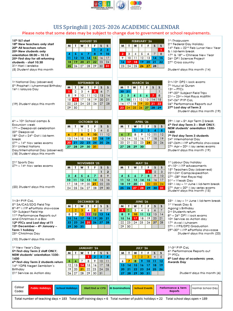 UCSI Calender 2025-26 | PDF