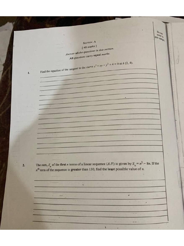 Novdec Elective Mathematics Trial Questions | PDF