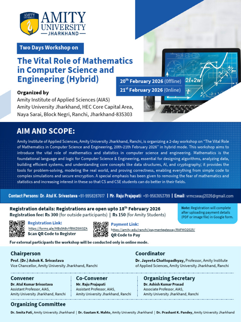 Two Days Workshop on the Vital Role of Mathematics in Computer Science ...