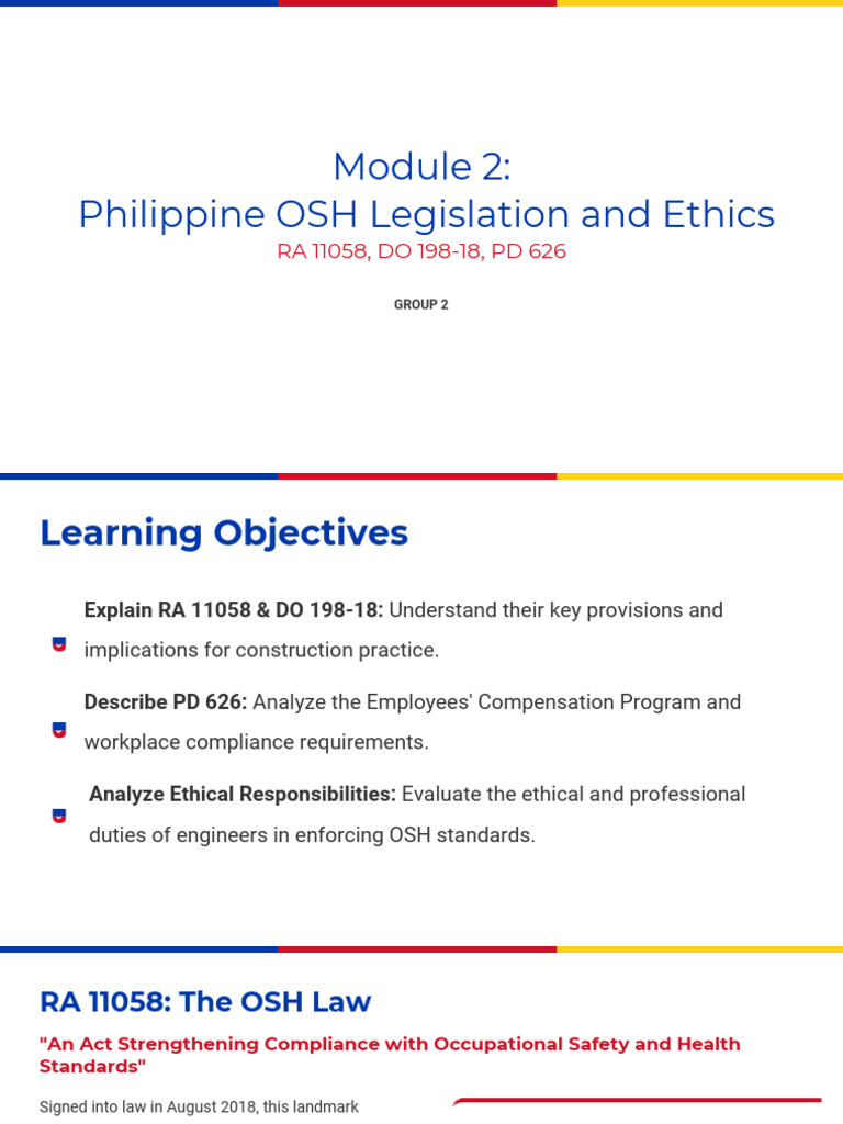 GROUP 2 Philippine OSH Legislations Ethics | PDF | Occupational Safety ...