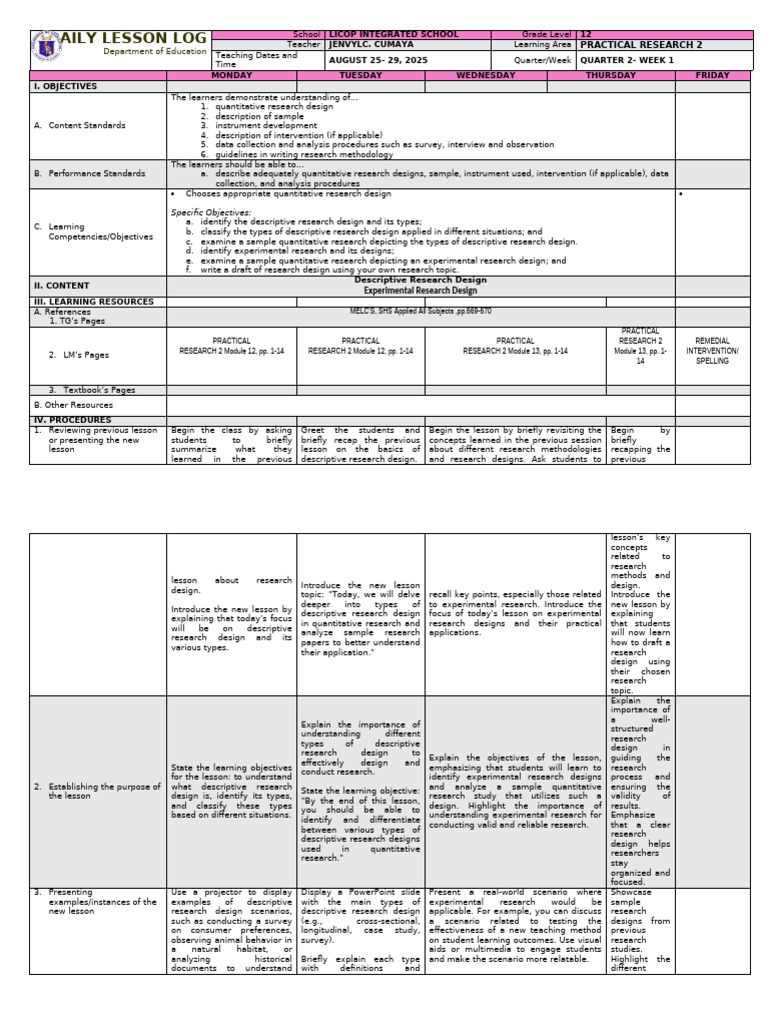 Practical Research 2 Quarter 2 Week 1 | PDF | Methodology | Research Design