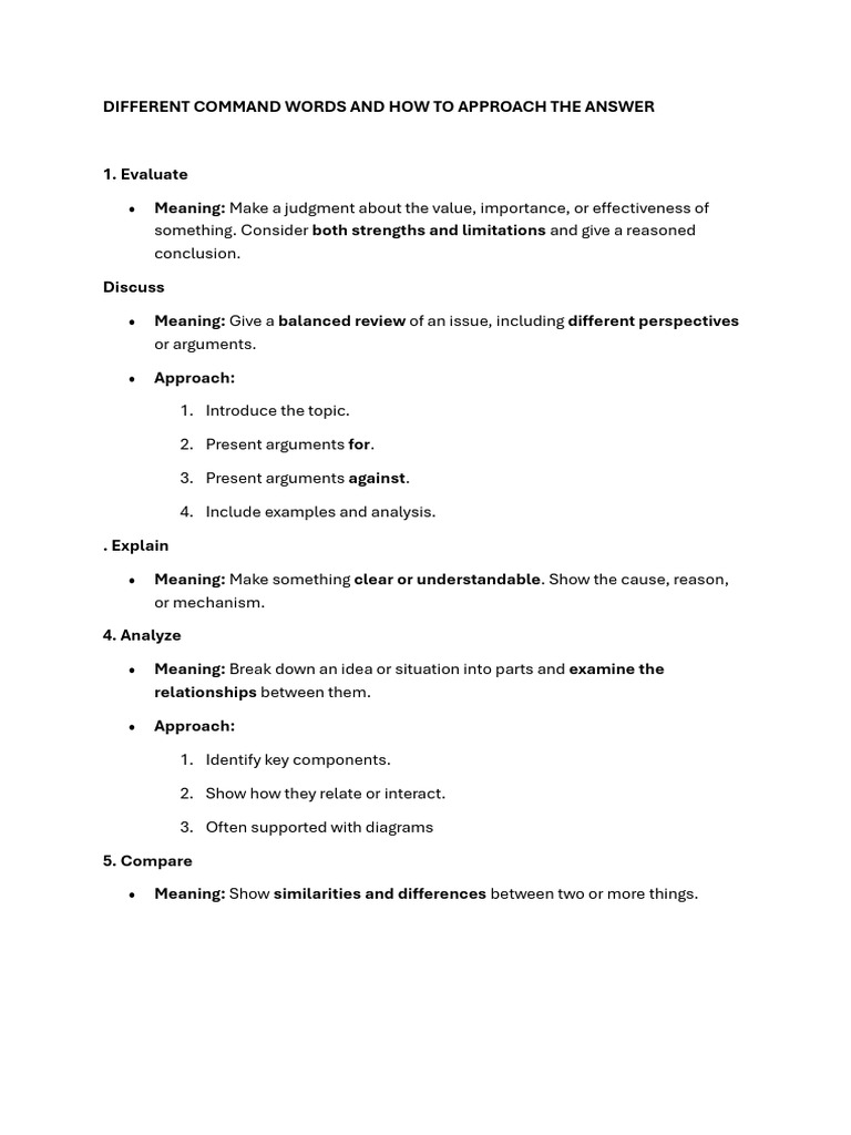 Different Command Words and How To Approach The Answer | PDF