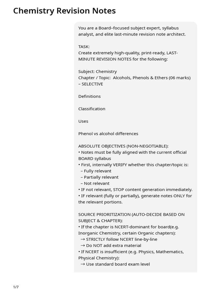 Chemistry Revision Notes | PDF | Ether | Organic Chemistry