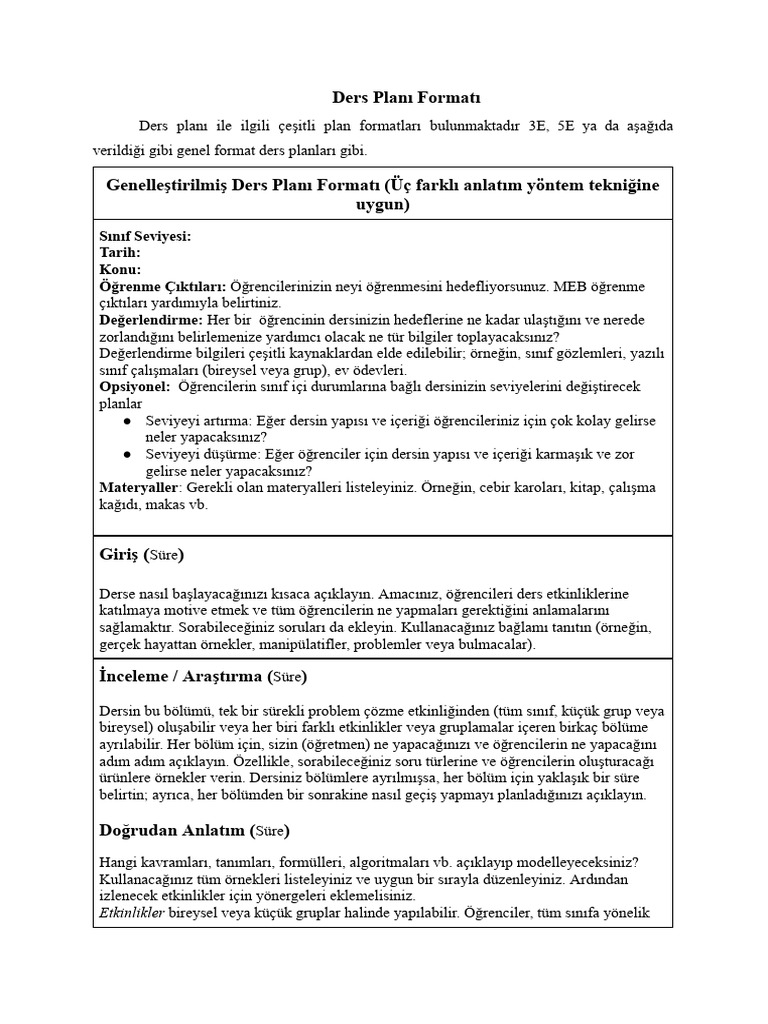 Ders Plani Ornekleri6 PDF | PDF