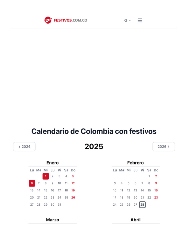 Calendario de Colombia 2025 Con Festivos | PDF