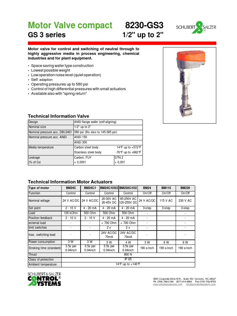 Compact Motor Valve 8230-GS3 Specifications | PDF | Valve | Actuator