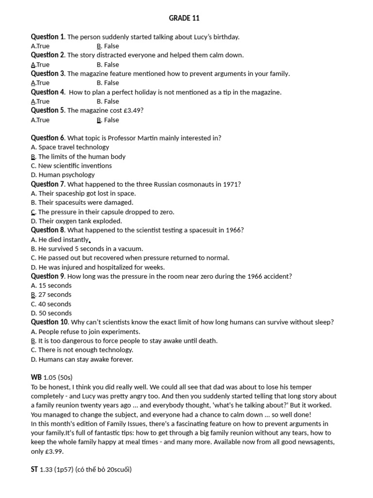 2526 Hki Listening Grade 11 10 | PDF | Space Suit