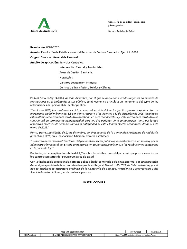 Resolucion 0002-2026 de Retribuciones Del Personal SAS. Ejercicio 2026 ...