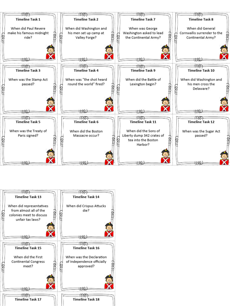 Timeline Task Card Questions | PDF | Colonial United States (British ...