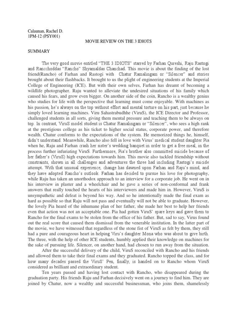 Insights From 3 Idiots Movie Review Pdf Wellness