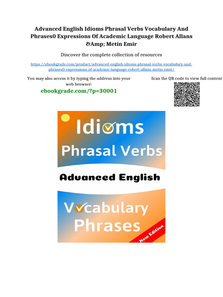 ADVANCED ENGLISH Idioms Phrasal Verbs Vocabulary and Phrases0 ...