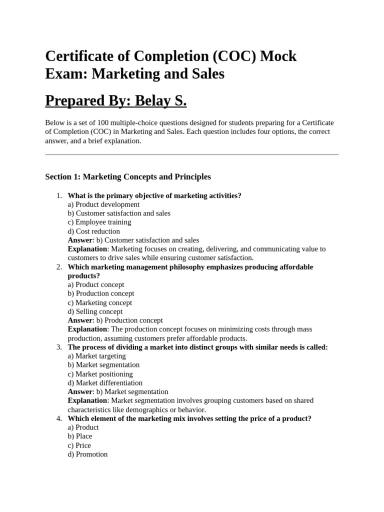 Coc Mock Exam and The File Very Use Full | PDF | Consumer Behaviour ...