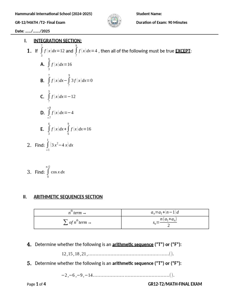 Gr12 Math t2 Final Exam | PDF | Functions And Mappings | Complex Analysis
