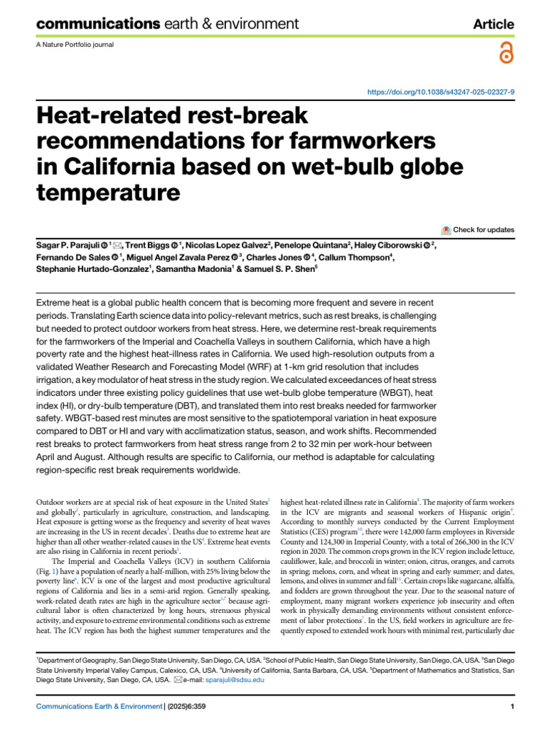 Rest Breaks Heat Parajuli 2025 | PDF | Hyperthermia | Occupational ...
