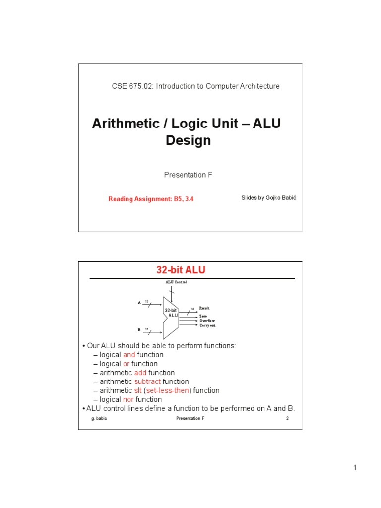 32-bit ALU Design Overview | PDF | Computers | Technology & Engineering