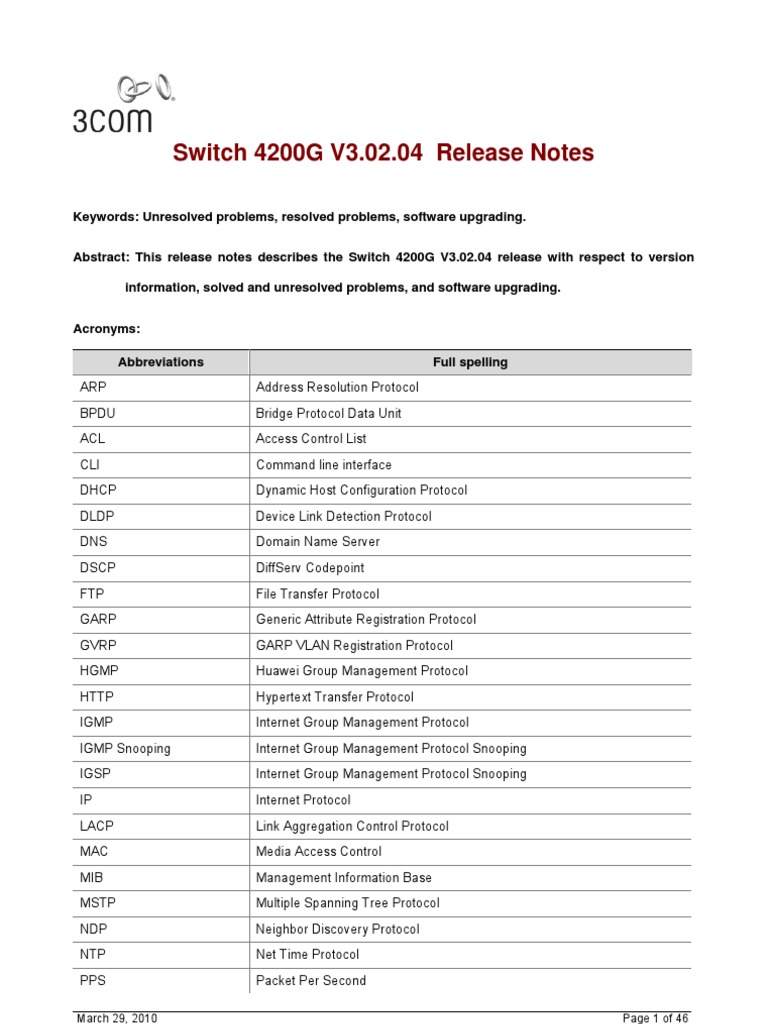 Switch 4200G V3.02.04 Release Notes | PDF | Radius | Port (Computer ...