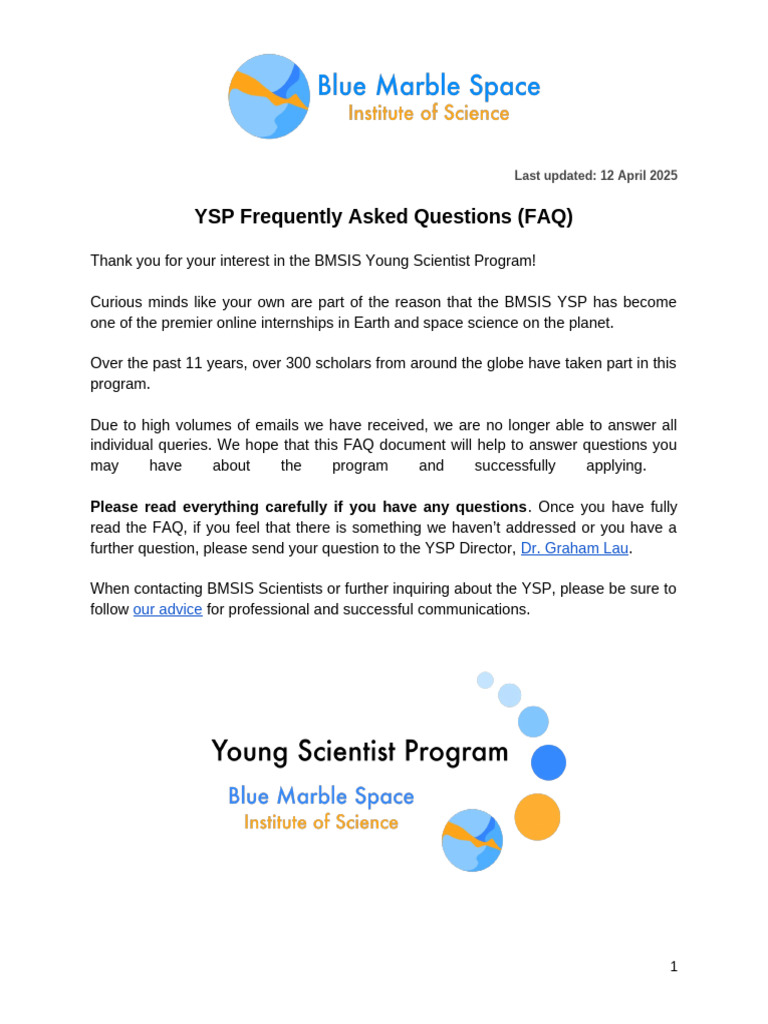 BMSIS YSP Frequently Asked Questions | PDF | Postgraduate Education ...