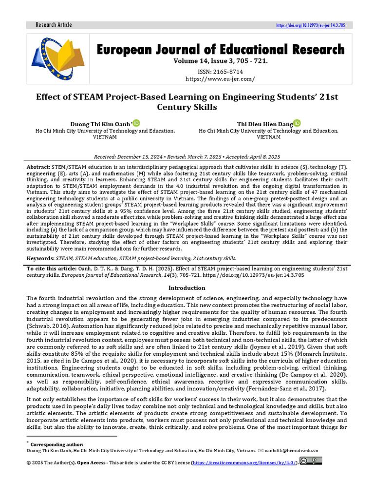 Effect of STEAM Project-Based Learning On Engineering Students' 21st ...