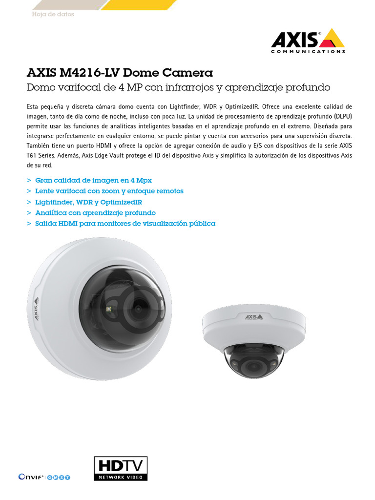 Datasheet Axis m4216 LV Dome Camera Es ES 477393 | PDF | Hdmi | Informática