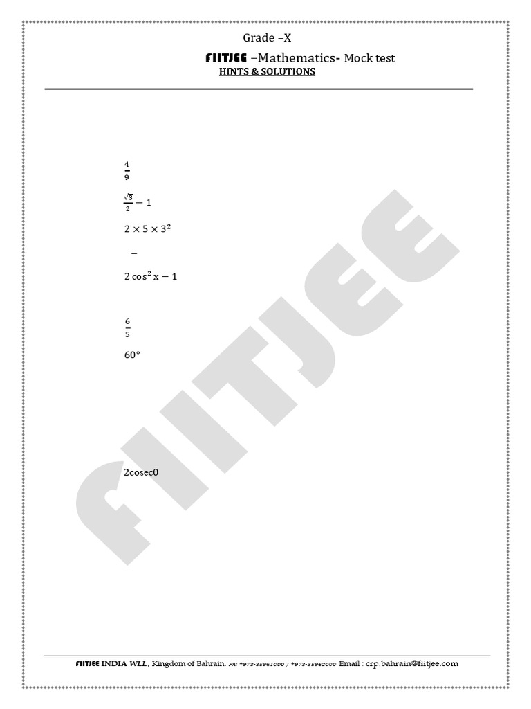 Maths Mock Test (Hints & Solutions) | PDF | Number Theory | Mathematics