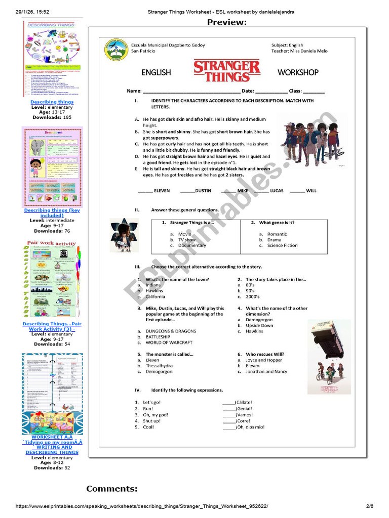 Stranger Things Worksheet - ESL Worksheet by Danielalejandra | PDF
