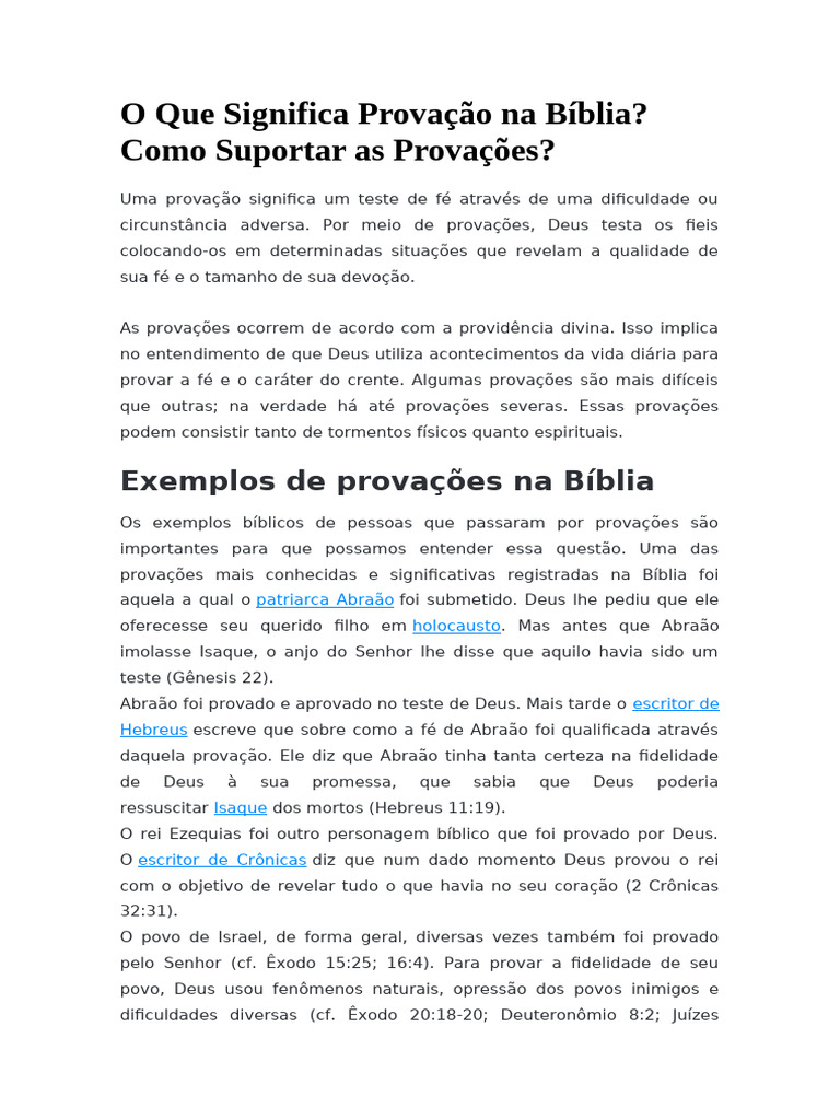 O Que Significa Provação Na Bíblia | PDF | Abraão | Fé