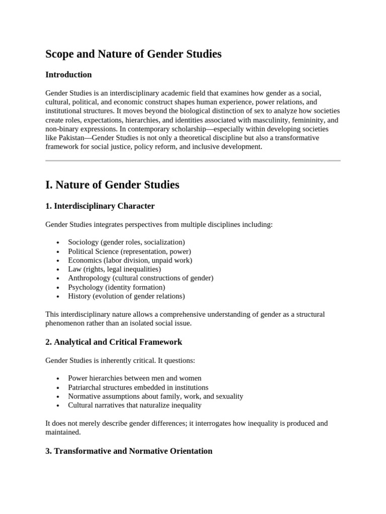 Scope and Nature of Gender Studies | PDF | Gender | Gender Studies