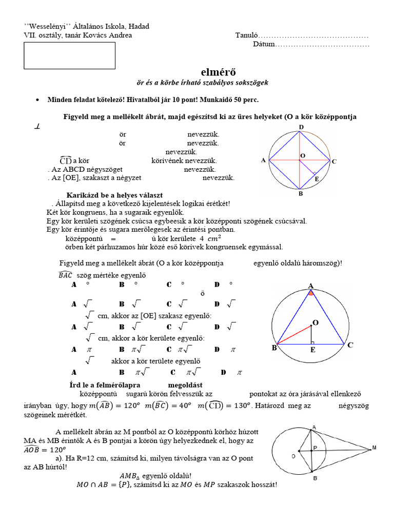 Cercul Si Poligoane Regulate Inscrise in Cerc Cls Vii Fisa de Lucru Lma ...