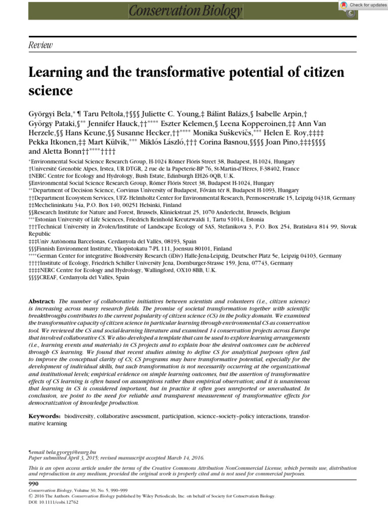Learning and The Transformative Potential of Citizen Science | PDF ...