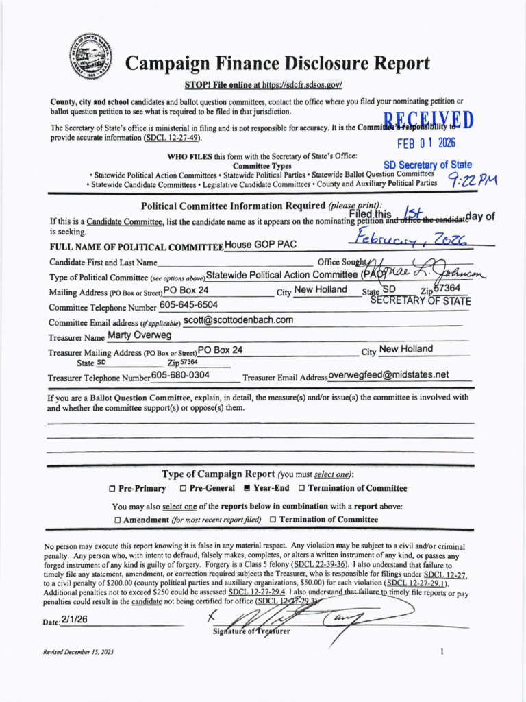House GOP 2026 YE Report | PDF